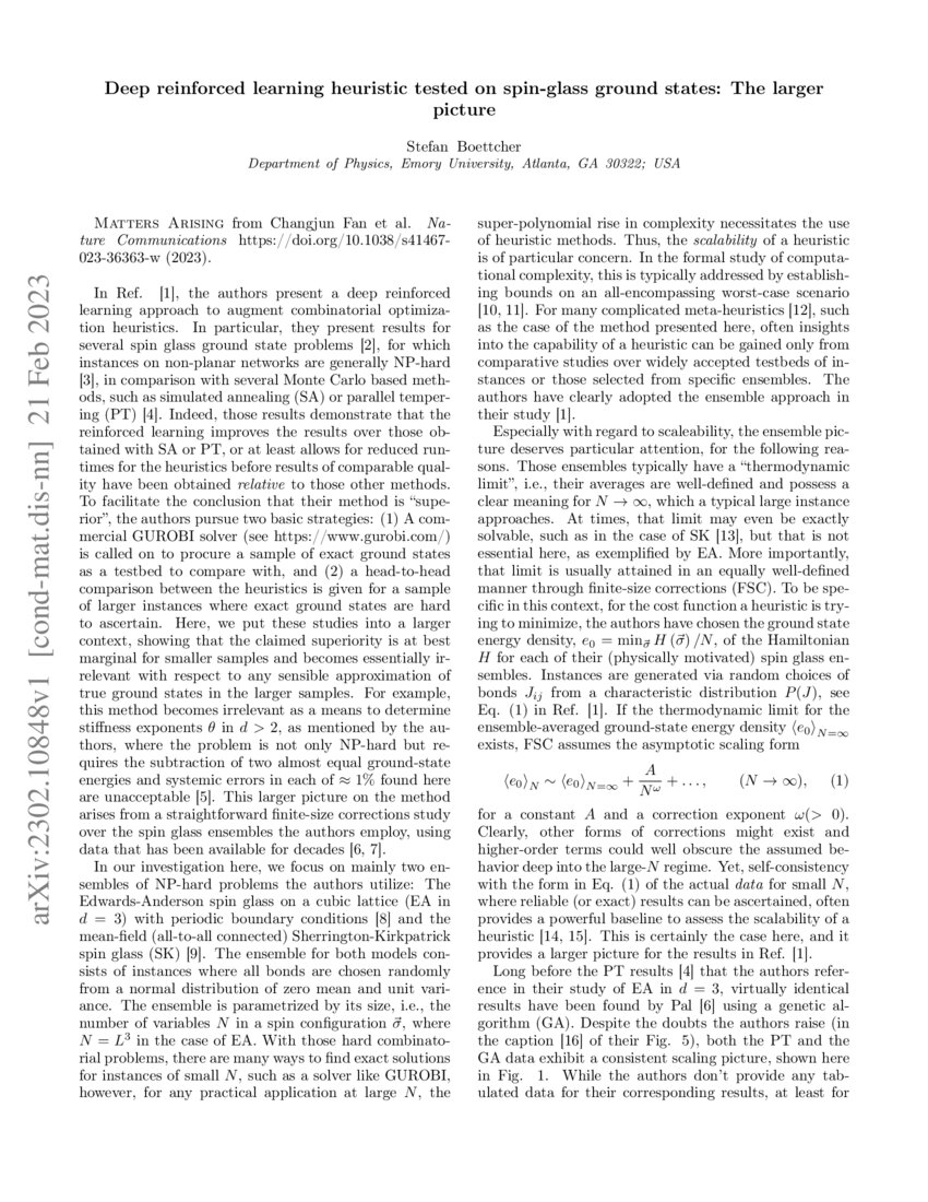 Deep reinforced learning heuristic tested on spin-glass ground states ...