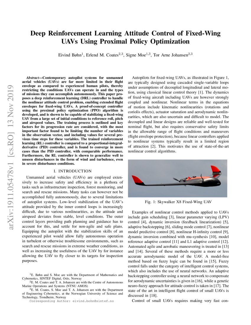 Deep Reinforcement Learning Attitude Control of Fixed-Wing UAVs Using ...