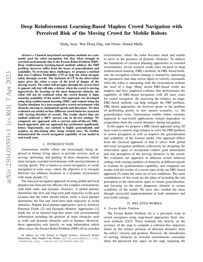 Deep Reinforcement Learning Based Mapless Crowd Navigation With Perceived Risk Of The Moving