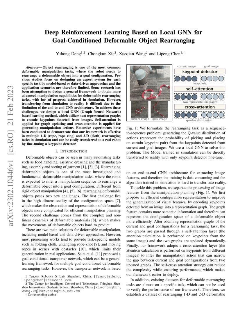 Deep Reinforcement Learning Based On Local Gnn For Goal Conditioned Deformable Object