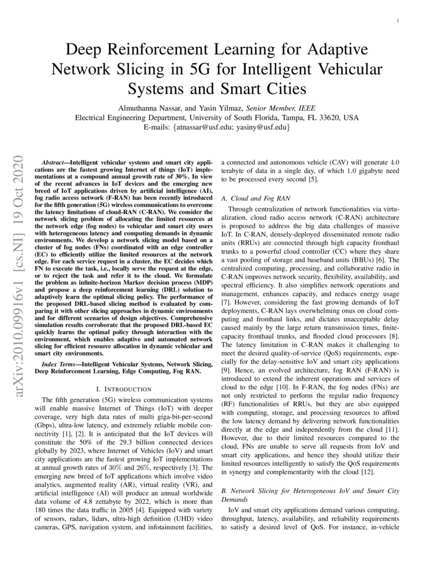 Deep Reinforcement Learning For Adaptive Network Slicing In 5g For Intelligent Vehicular Systems