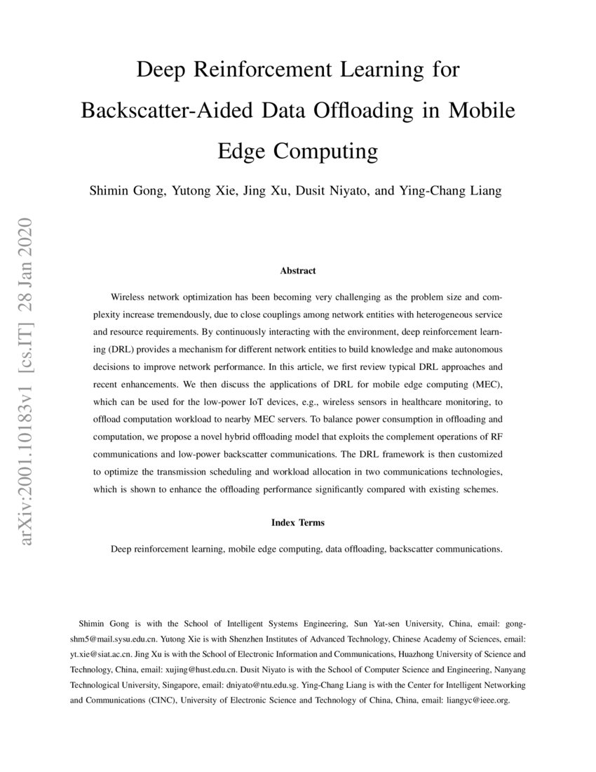 Deep Reinforcement Learning for Backscatter-Aided Data Offloading in Mobile Edge Computing | DeepAI