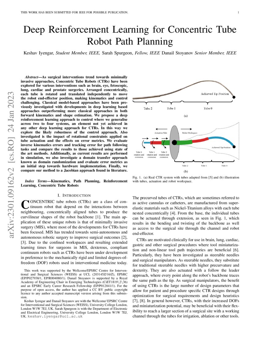 Deep Reinforcement Learning for Concentric Tube Robot Path Planning | DeepAI