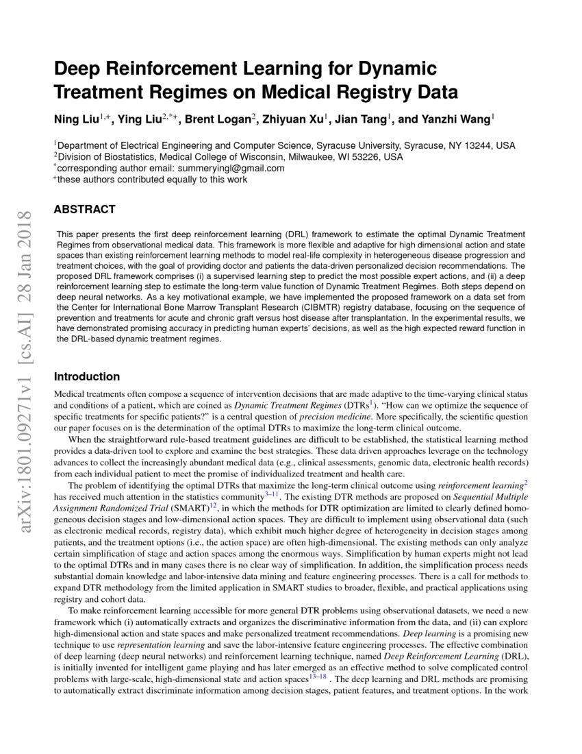 Deep Reinforcement Learning For Dynamic Treatment Regimes On Medical Registry Data Deepai