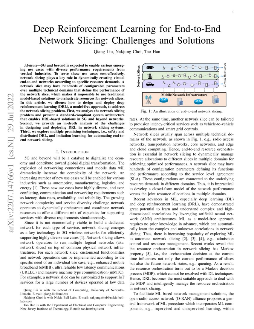 Deep Reinforcement Learning for End-to-End Network Slicing: Challenges ... Deep Reinforcement Learning for End-to-End Network Slicing: Challenges ...