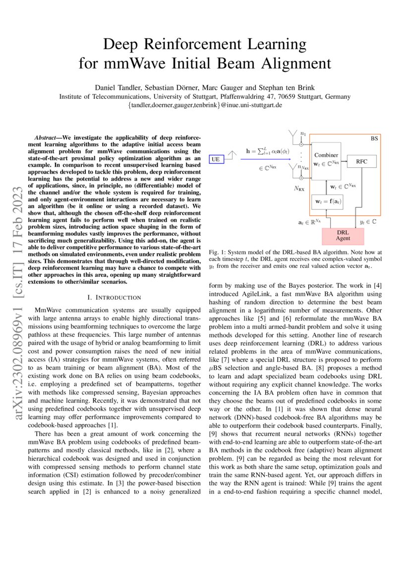 Deep Reinforcement Learning for mmWave Initial Beam Alignment | DeepAI