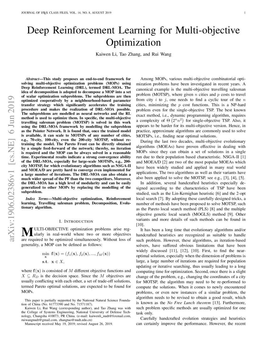 Deep Reinforcement Learning for Multi-objective Optimization | DeepAI Deep Reinforcement Learning for Multi-objective Optimization | DeepAI
