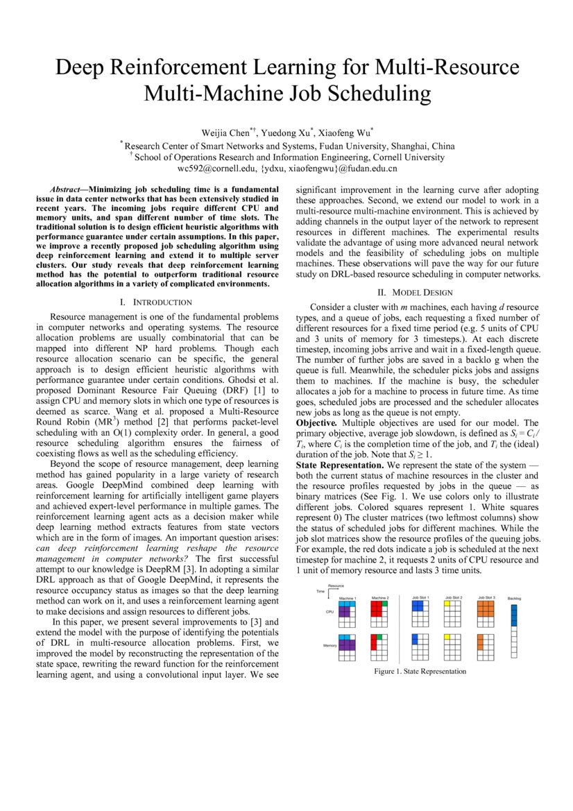 Deep Reinforcement Learning For Multi Resource Multi Machine Job Scheduling Deepai