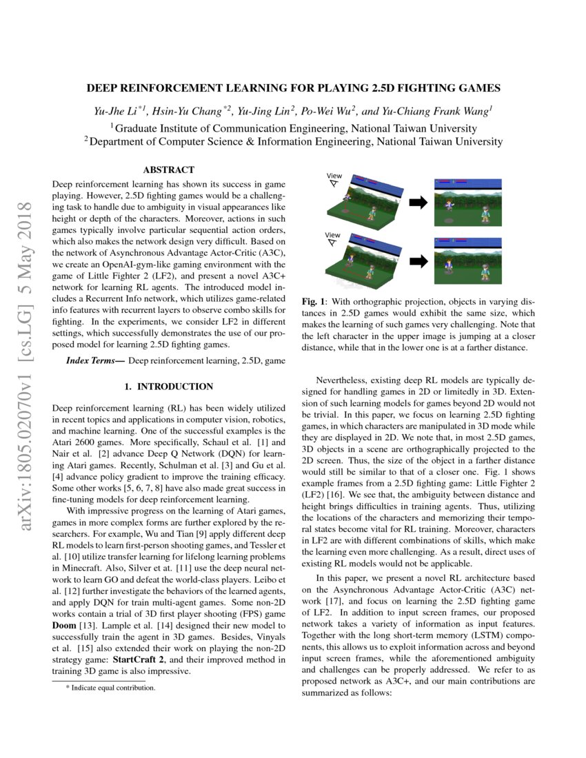 Deep Reinforcement Learning for Playing 2.5D Fighting Games | DeepAI