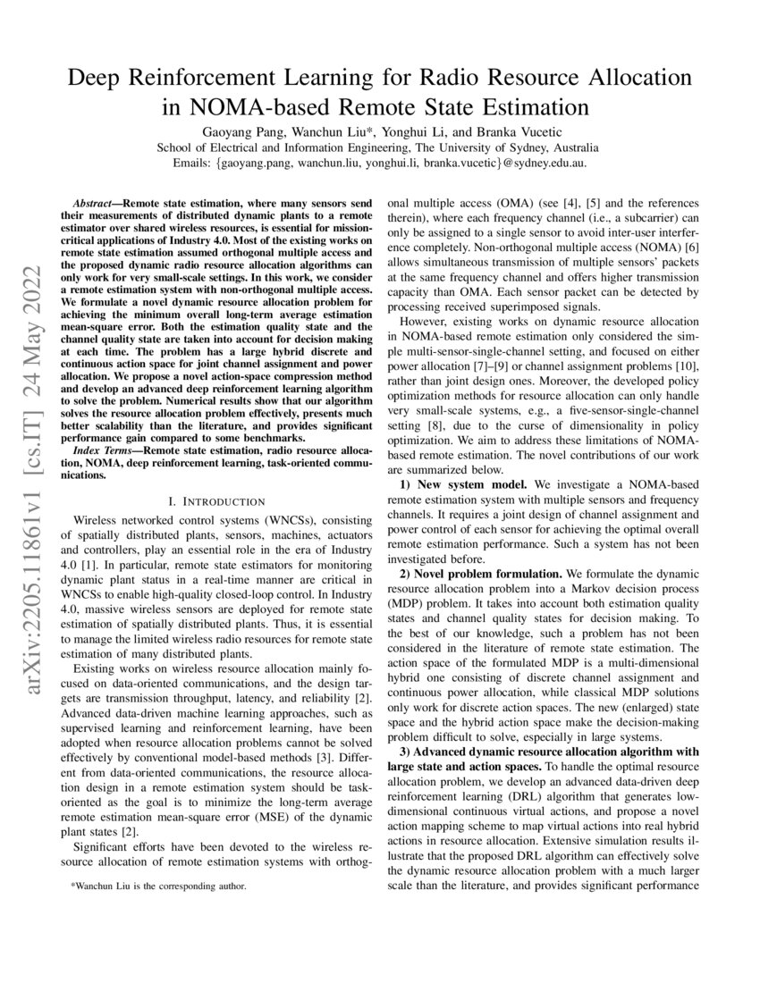 Deep Reinforcement Learning For Radio Resource Allocation In Noma Based Remote State Estimation