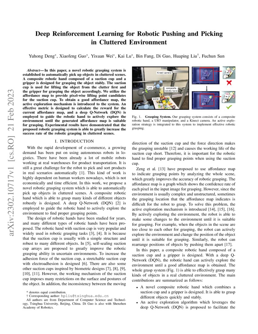 Deep Reinforcement Learning For Robotic Pushing And Picking In