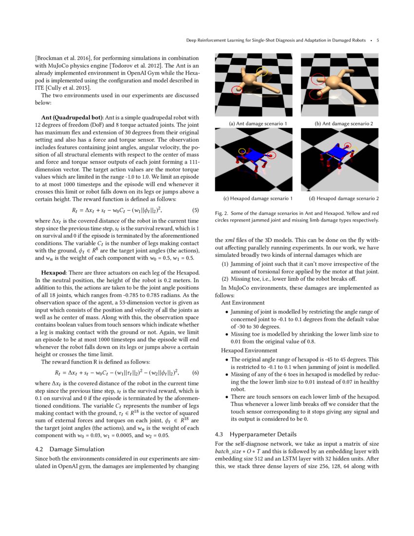 Deep Reinforcement Learning for Single-Shot Diagnosis and Adaptation in Damaged Robots | DeepAI