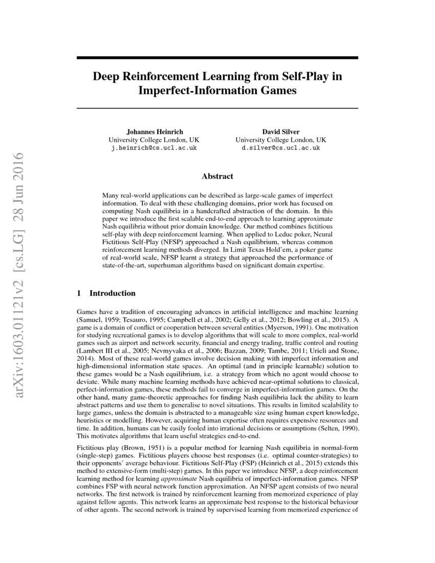 Deep Reinforcement Learning from Self-Play in Imperfect-Information ...