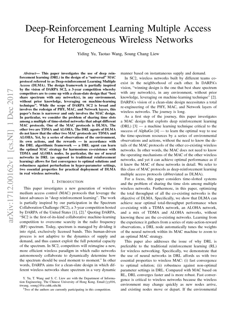Deep Reinforcement Learning Multiple Access For Heterogeneous Wireless Networks Deepai 