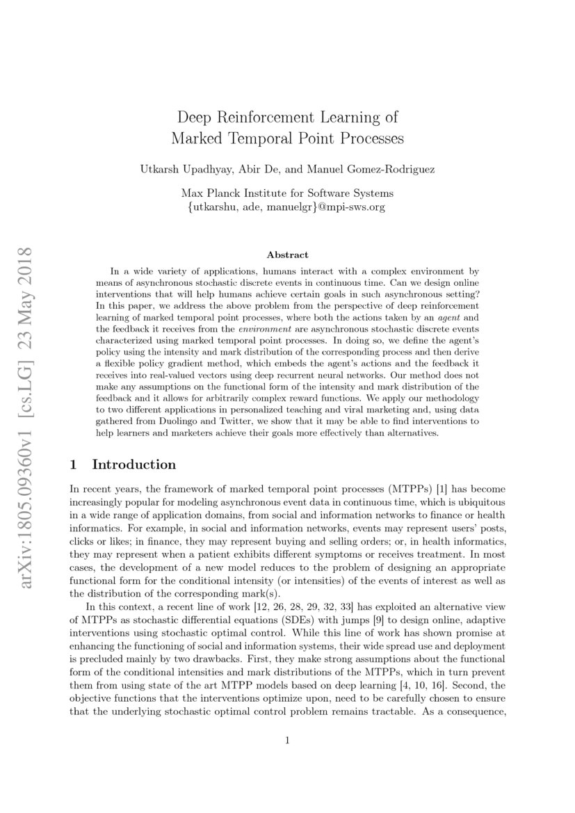 Deep Reinforcement Learning Of Marked Temporal Point Processes Deepai