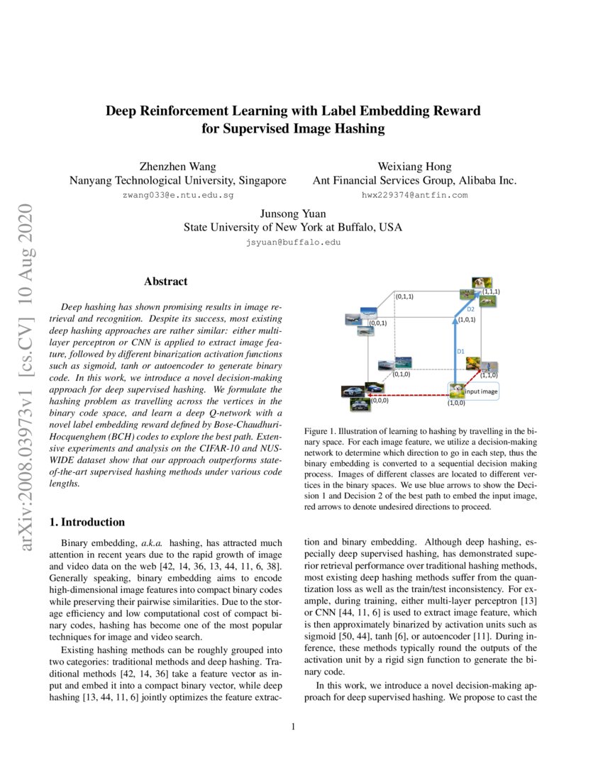 Deep Reinforcement Learning with Label Embedding Reward for Supervised Image Hashing | DeepAI