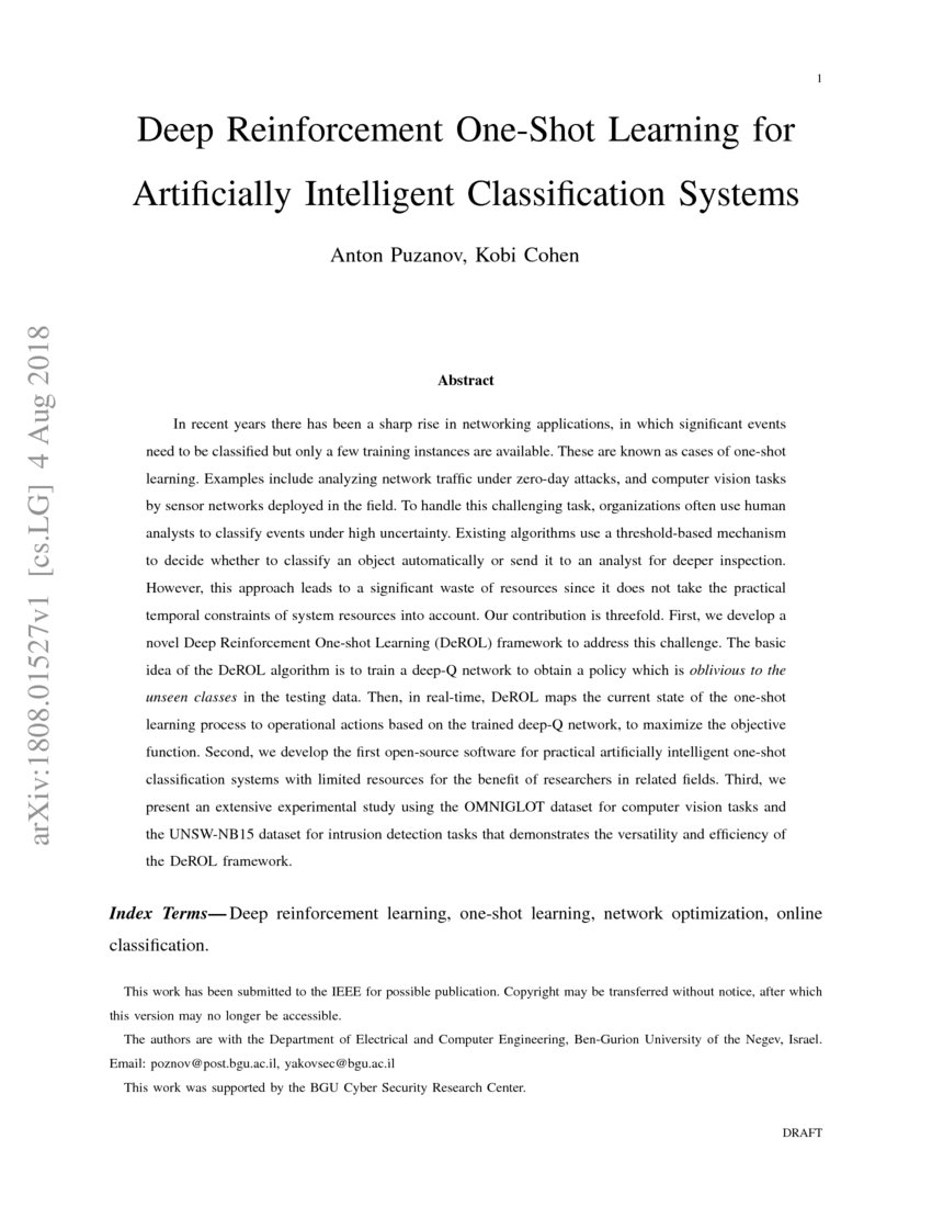 Deep Reinforcement One-Shot Learning for Artificially Intelligent ...