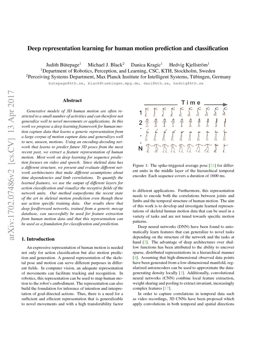 Deep representation learning for human motion prediction and classification | DeepAI