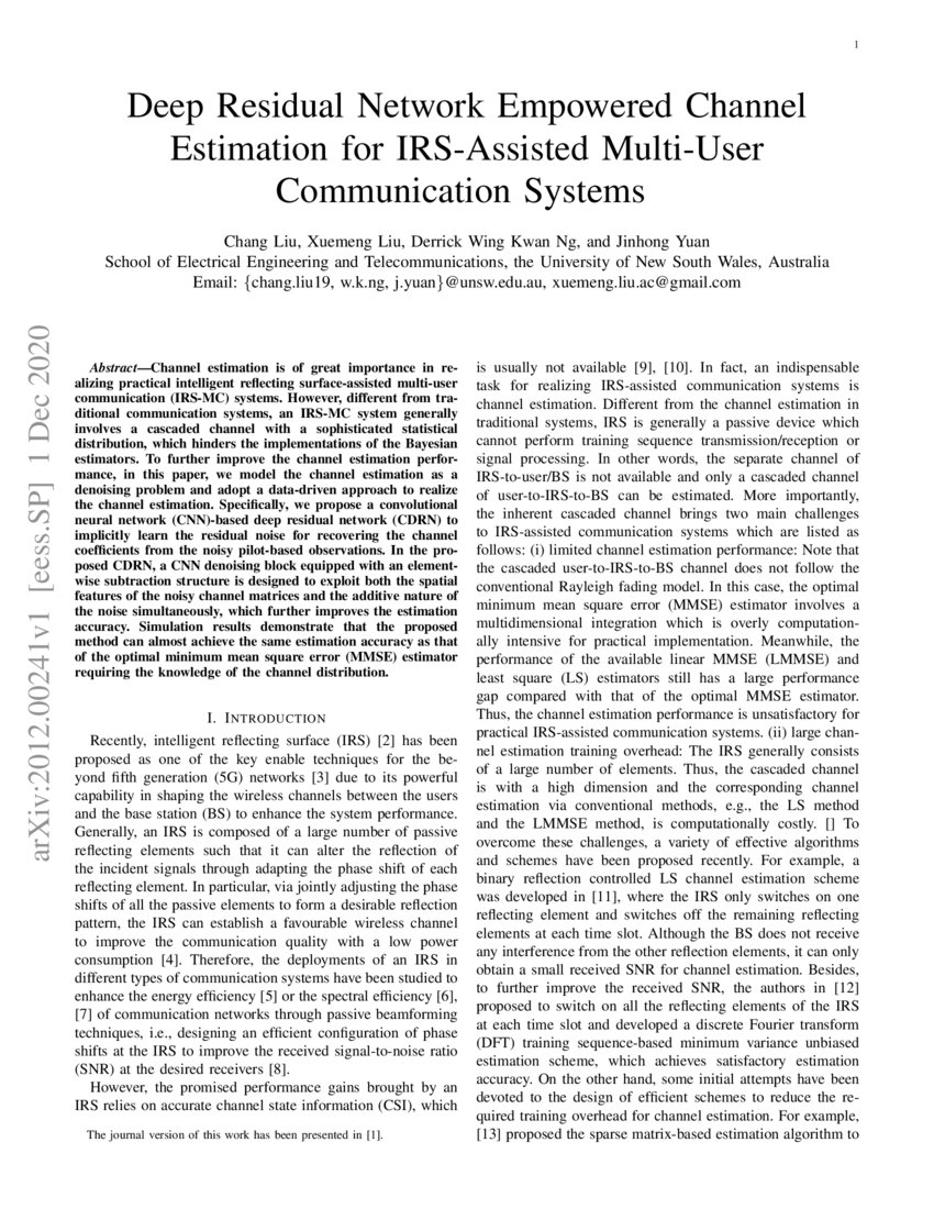 Deep Residual Network Empowered Channel Estimation for IRS-Assisted Multi-User Communication ...