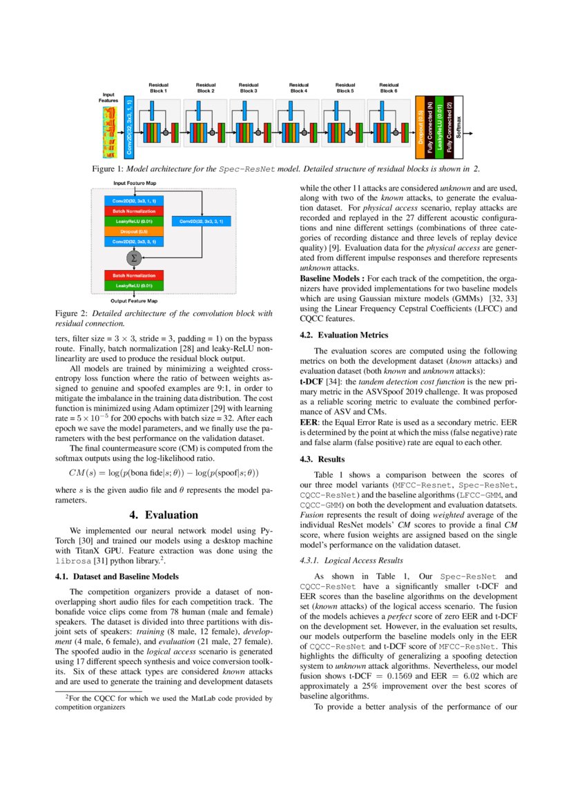 Deep Residual Neural Networks for Audio Spoofing Detection | DeepAI