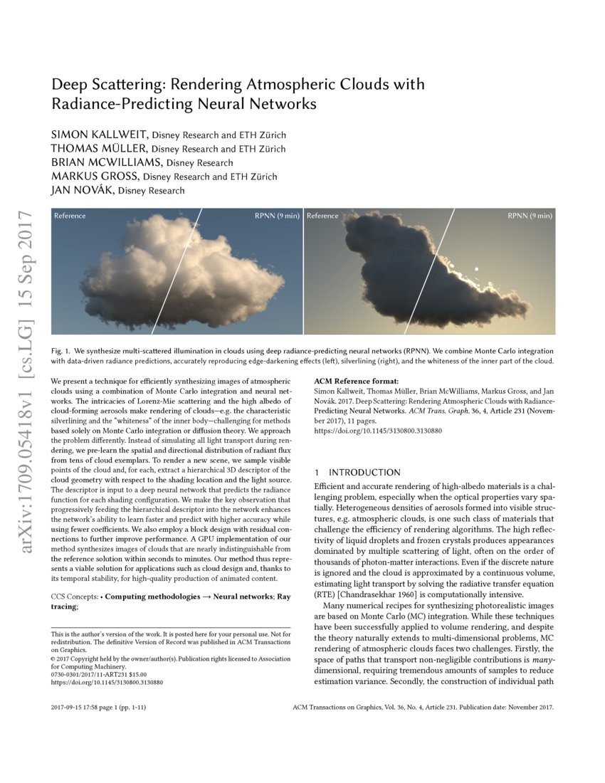 Deep Scattering: Rendering Atmospheric Clouds with Radiance-Predicting Neural Networks | DeepAI