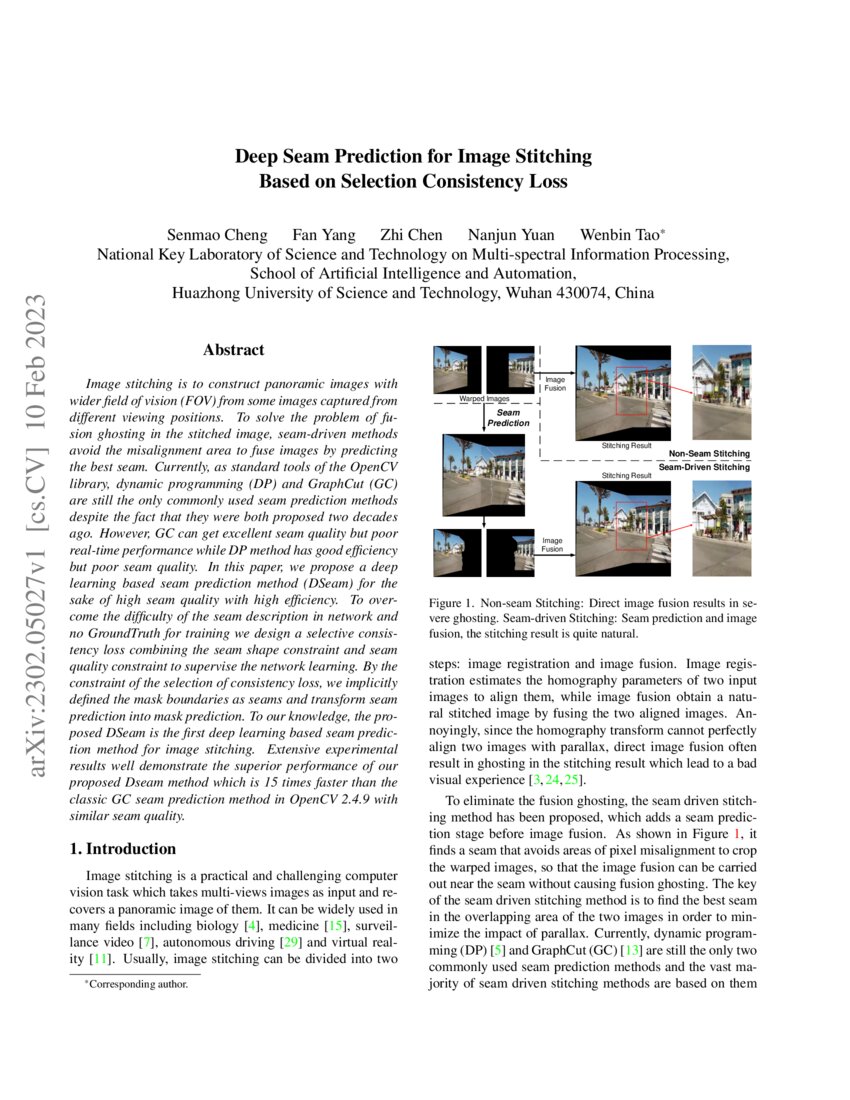 Deep Seam Prediction for Image Stitching Based on Selection Consistency Loss | DeepAI