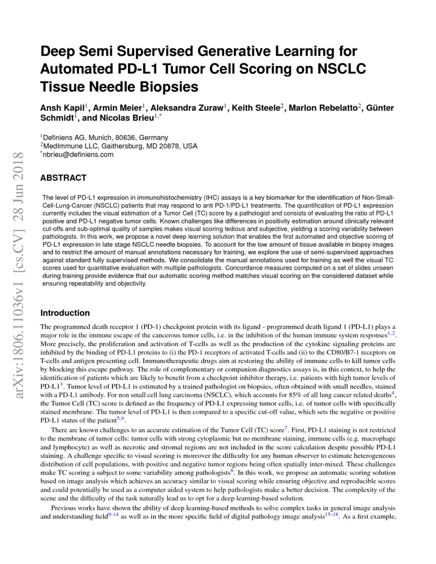Deep Semi Supervised Generative Learning For Automated Pd L1 Tumor Cell