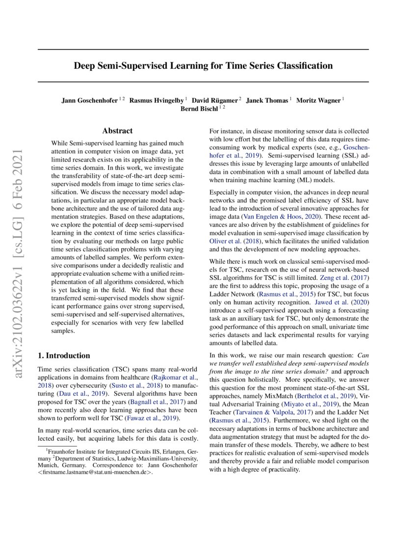 Deep Semi-Supervised Learning for Time Series Classification | DeepAI