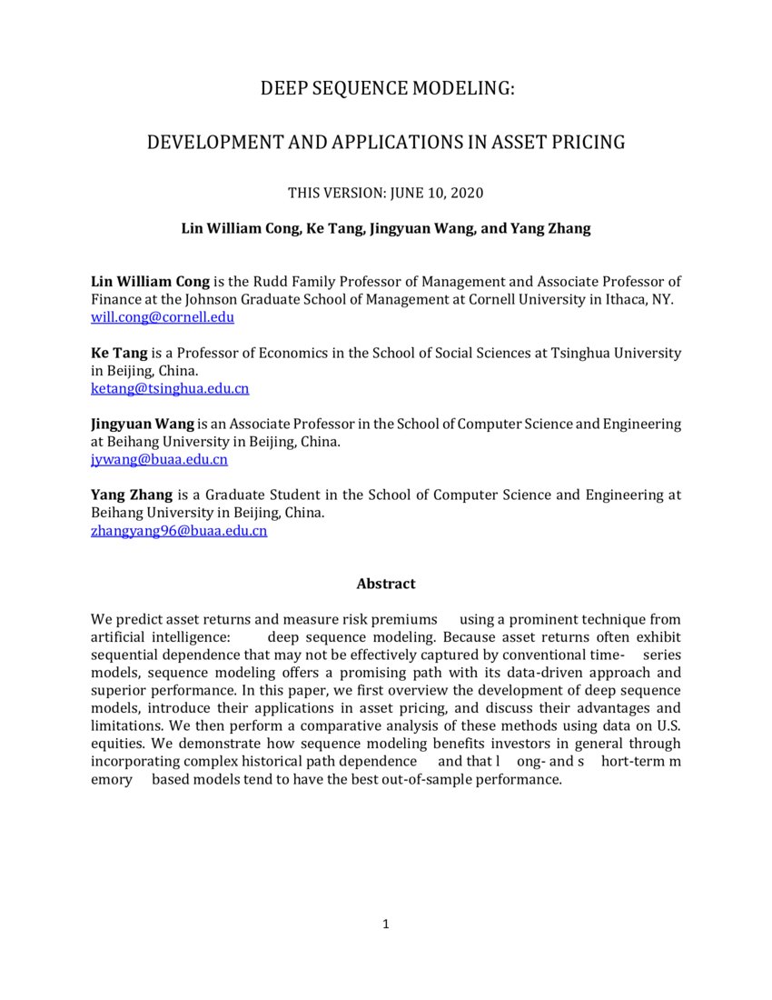 Deep Sequence Modeling Development And Applications In Asset Pricing Deepai 4441