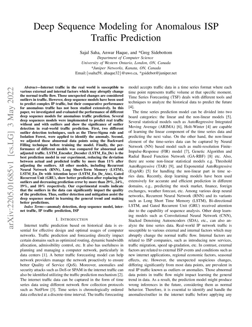 Deep Sequence Modeling For Anomalous Isp Traffic Prediction Deepai