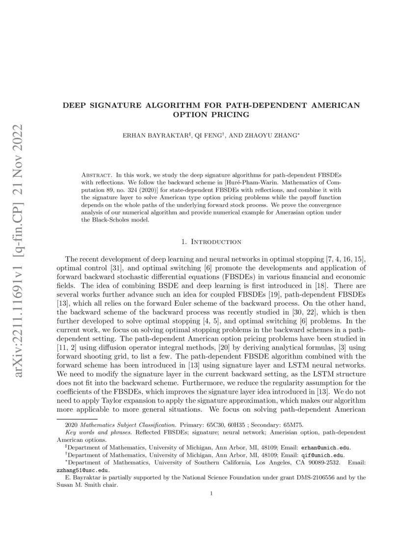 Deep Signature Algorithm For Path Dependent American Option Pricing Deepai 