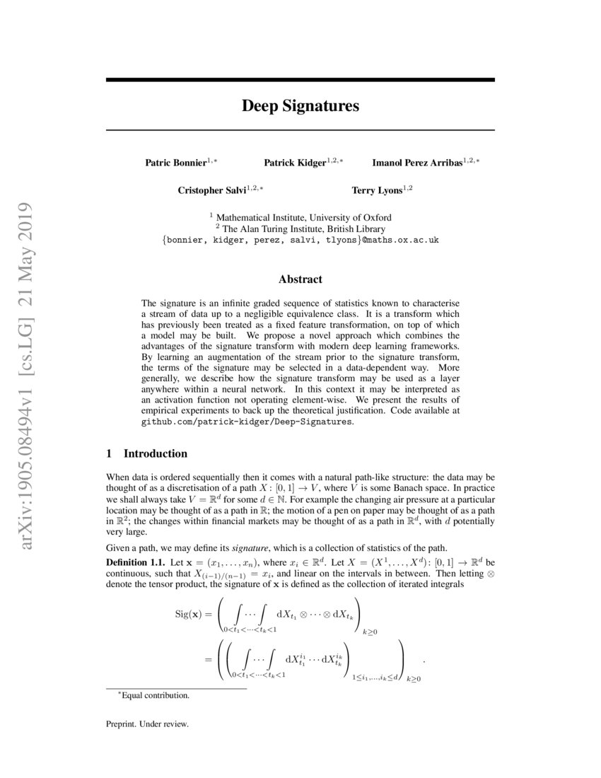 Deep Signatures | DeepAI