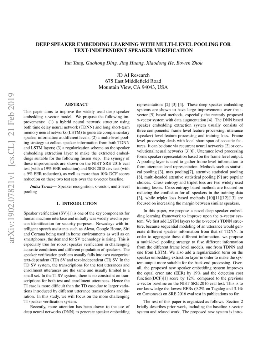 Deep Speaker Embedding Learning With Multi Level Pooling For Text
