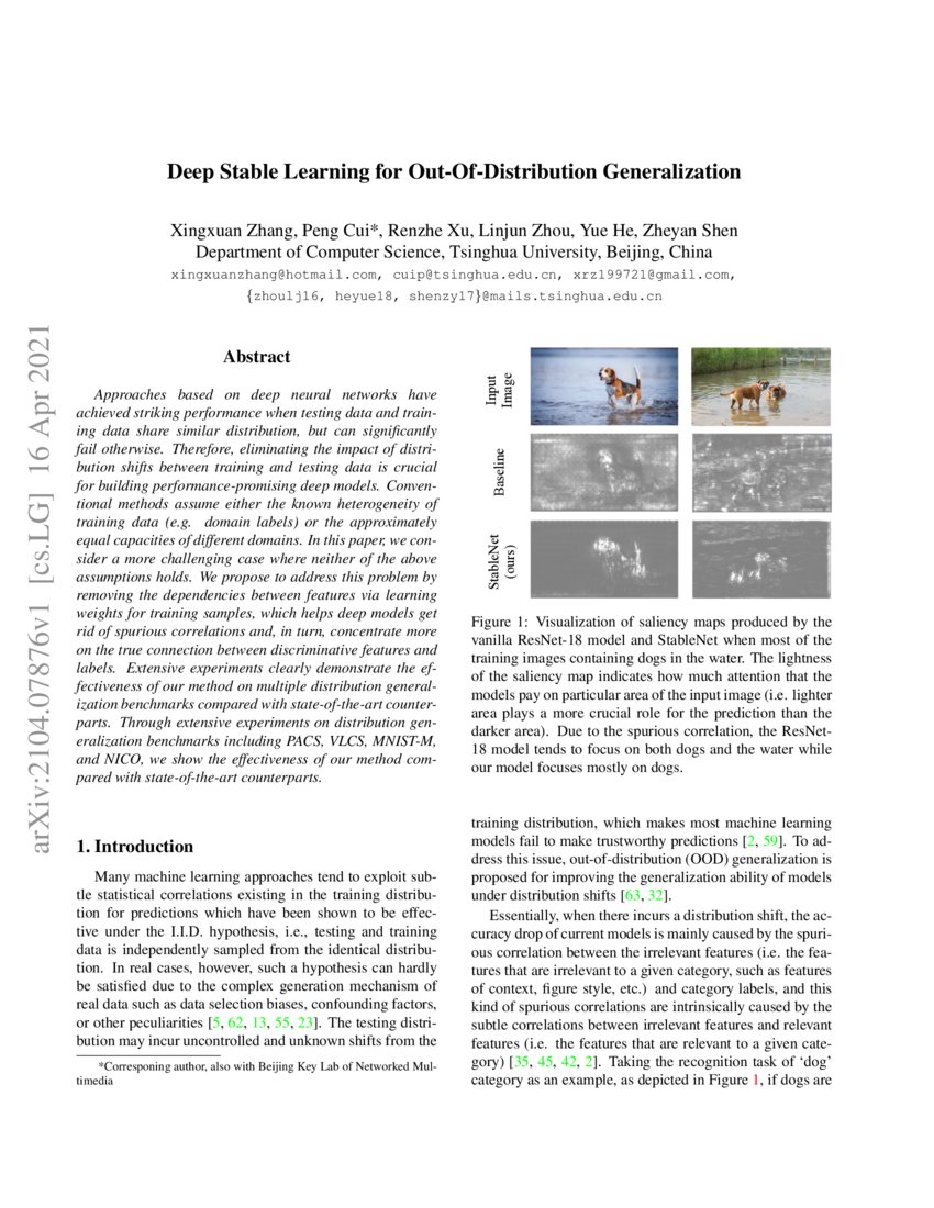 Deep Stable Learning for Out-Of-Distribution Generalization | DeepAI