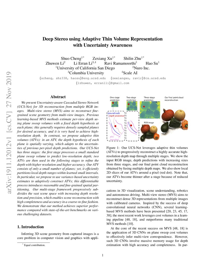Deep Stereo using Adaptive Thin Volume Representation with Uncertainty ...