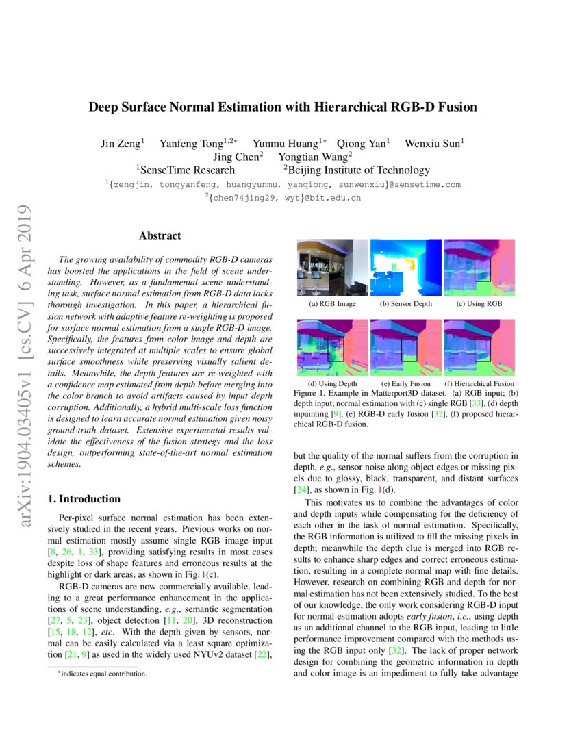 Deep Surface Normal Estimation with Hierarchical RGB-D Fusion | DeepAI