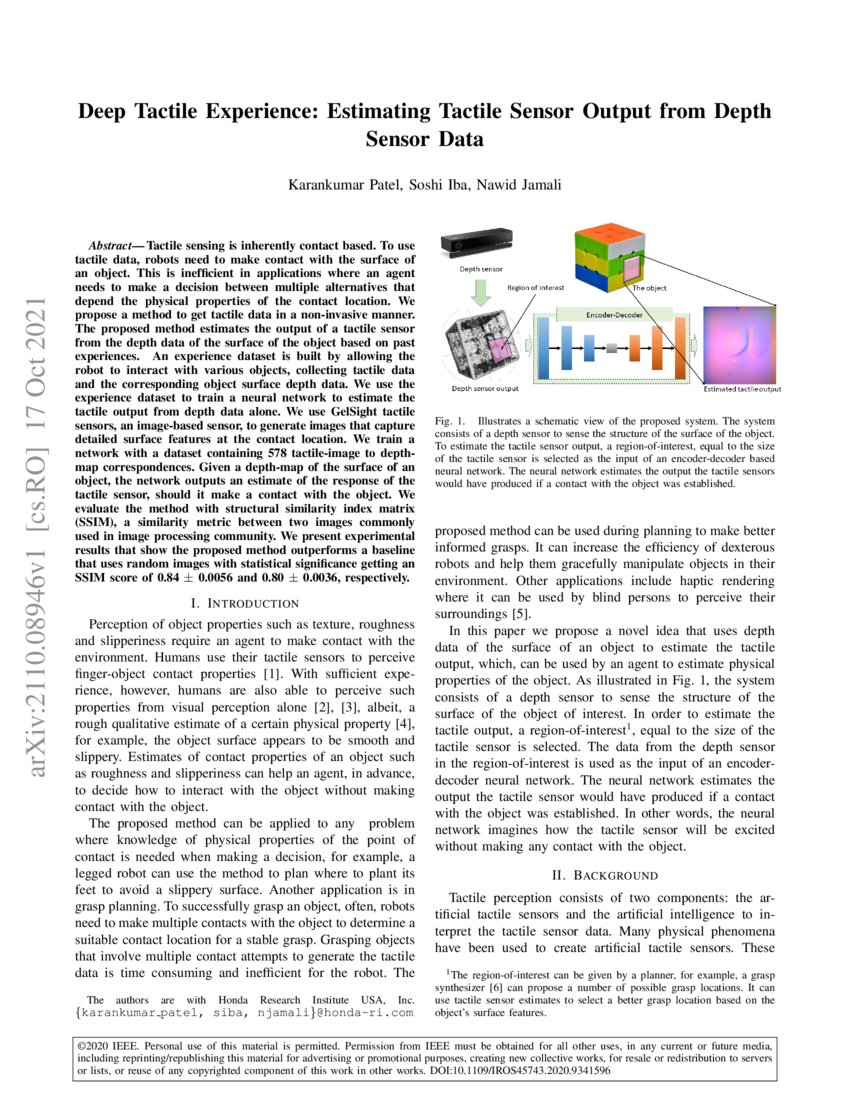 Deep Tactile Experience Estimating Tactile Sensor Output From Depth Sensor Data Deepai