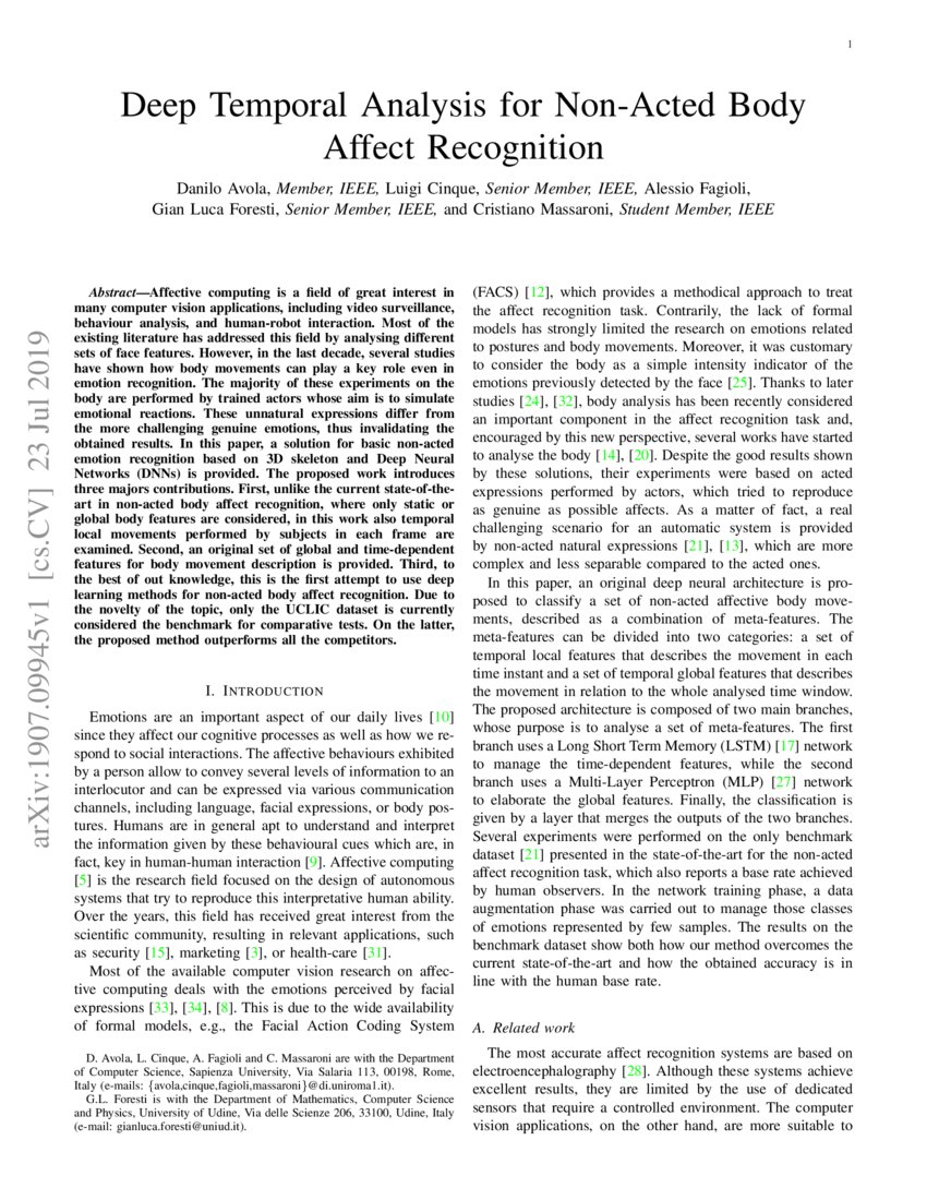 Deep Temporal Analysis For Non Acted Body Affect Recognition Deepai