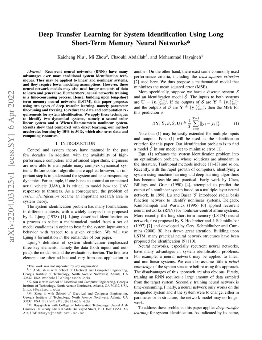 Deep transfer learning for system identification using long short-term memory neural networks ...