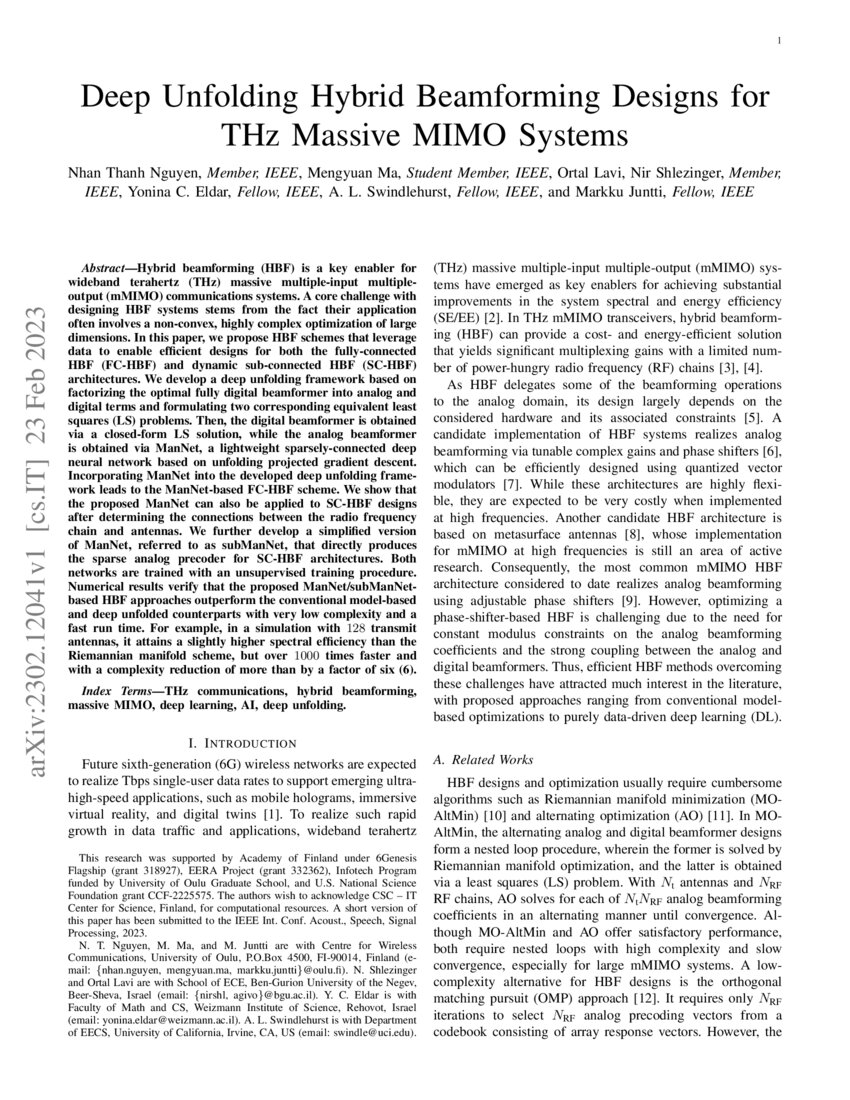Deep Unfolding Hybrid Beamforming Designs for THz Massive MIMO Systems | DeepAI