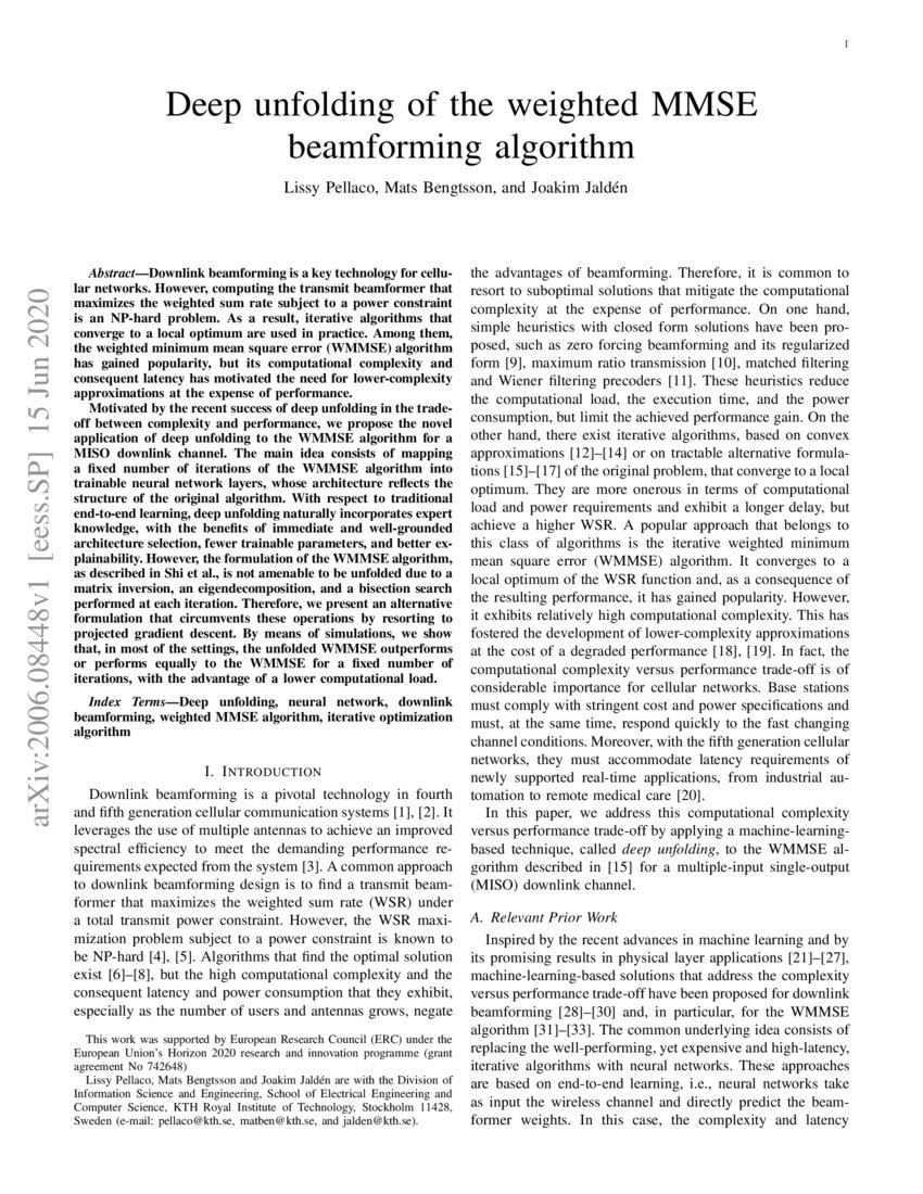 Deep Unfolding Of The Weighted Mmse Beamforming Algorithm Deepai