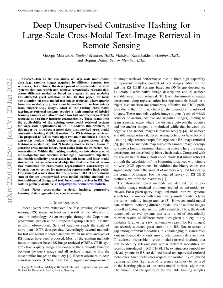 Deep Unsupervised Contrastive Hashing For Large Scale Cross Modal Text Image Retrieval In Remote 