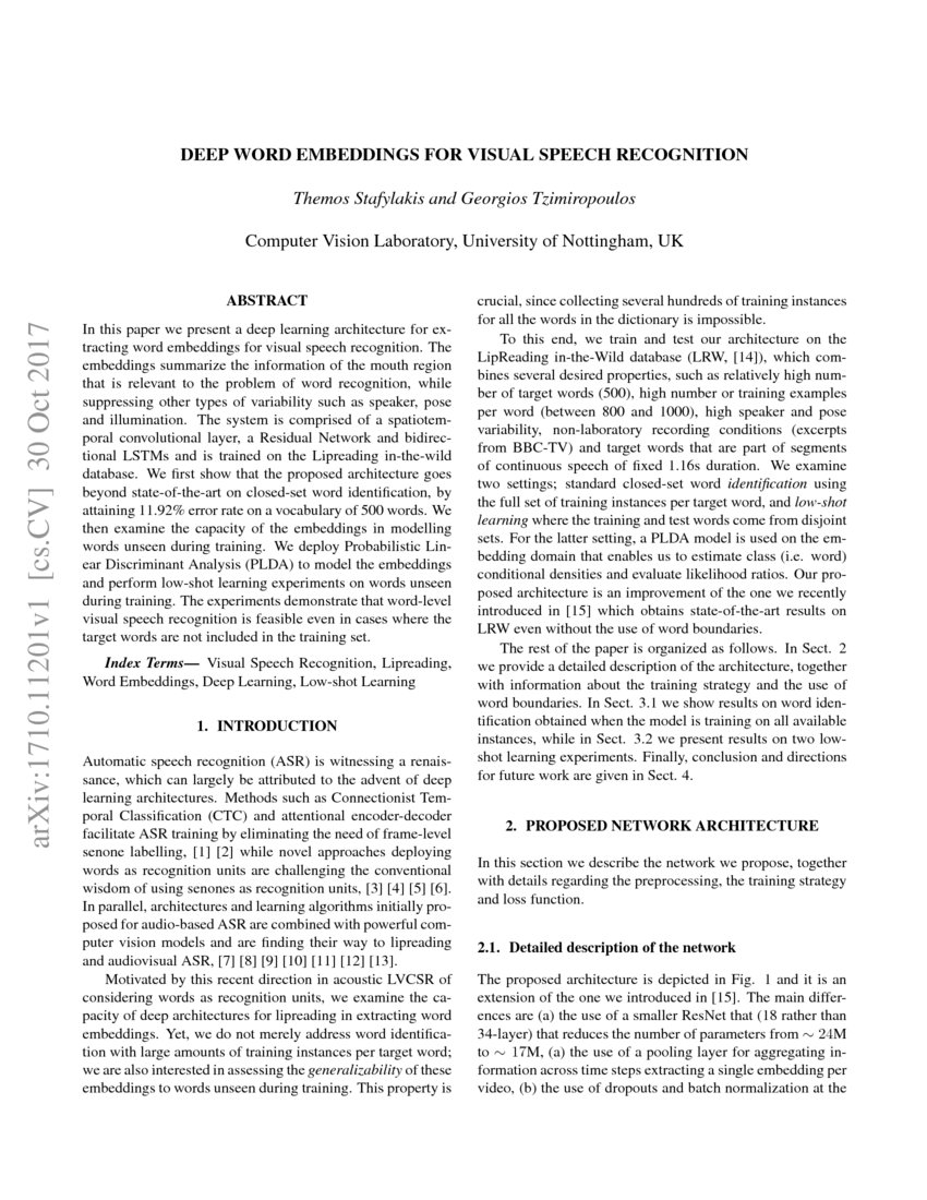 Deep word embeddings for visual speech recognition | DeepAI