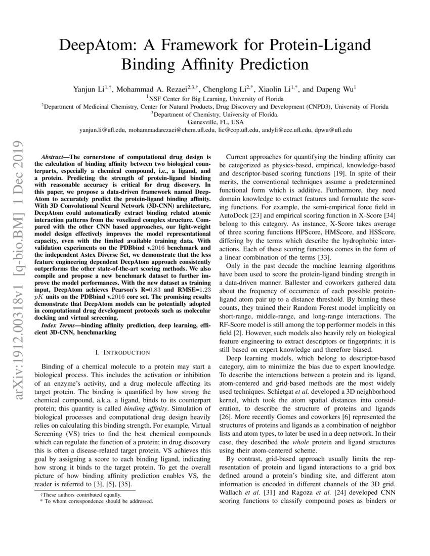 DeepAtom: A Framework for Protein-Ligand Binding Affinity Prediction | DeepAI