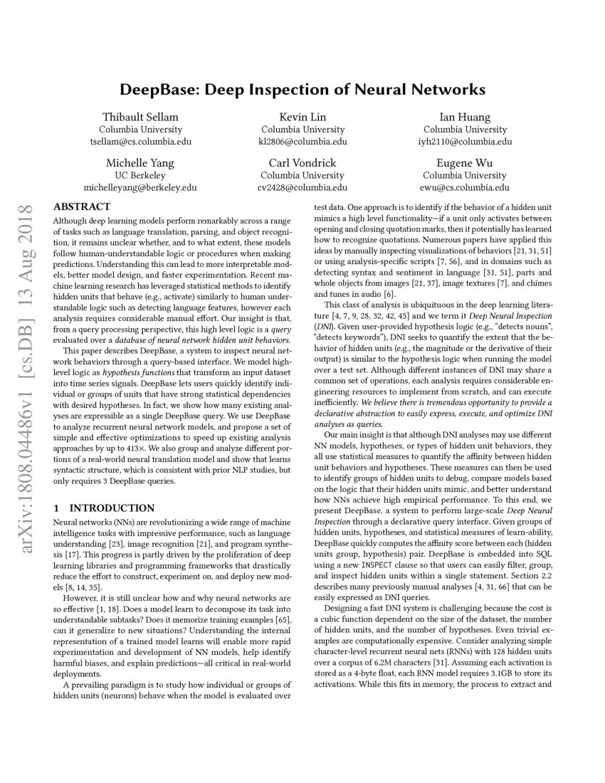 DeepBase: Deep Inspection of Neural Networks | DeepAI