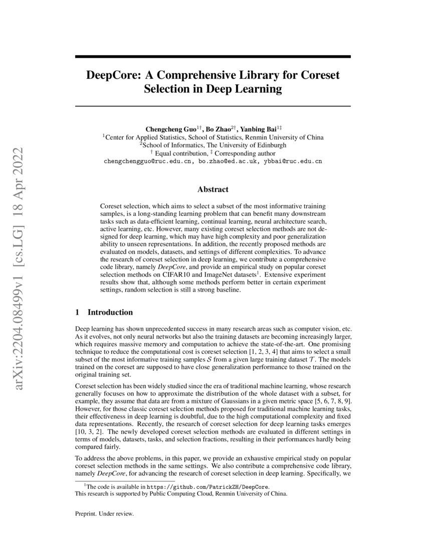 Deepcore A Comprehensive Library For Coreset Selection In Deep Learning Deepai 1680