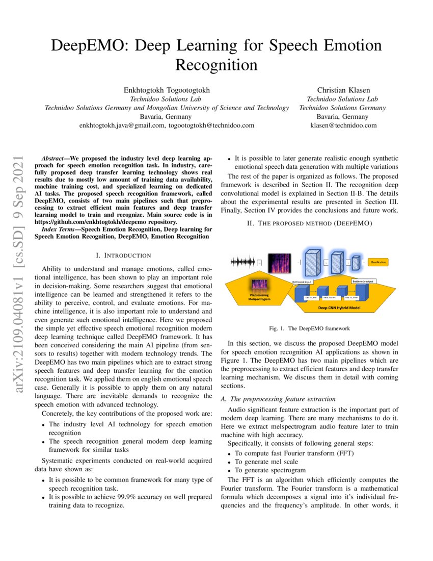 DeepEMO: Deep Learning for Speech Emotion Recognition | DeepAI