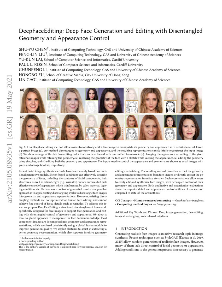 DeepFaceEditing: Deep Face Generation and Editing with Disentangled Geometry and Appearance ...