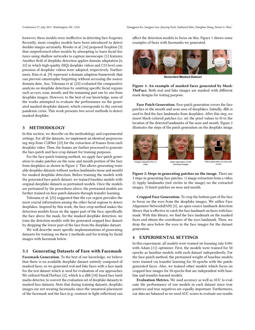 Deepfake Detection for Facial Images with Facemasks | DeepAI