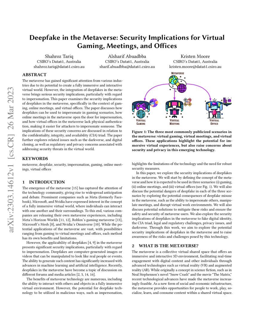 Deepfake in the Metaverse: Security Implications for Virtual Gaming ...